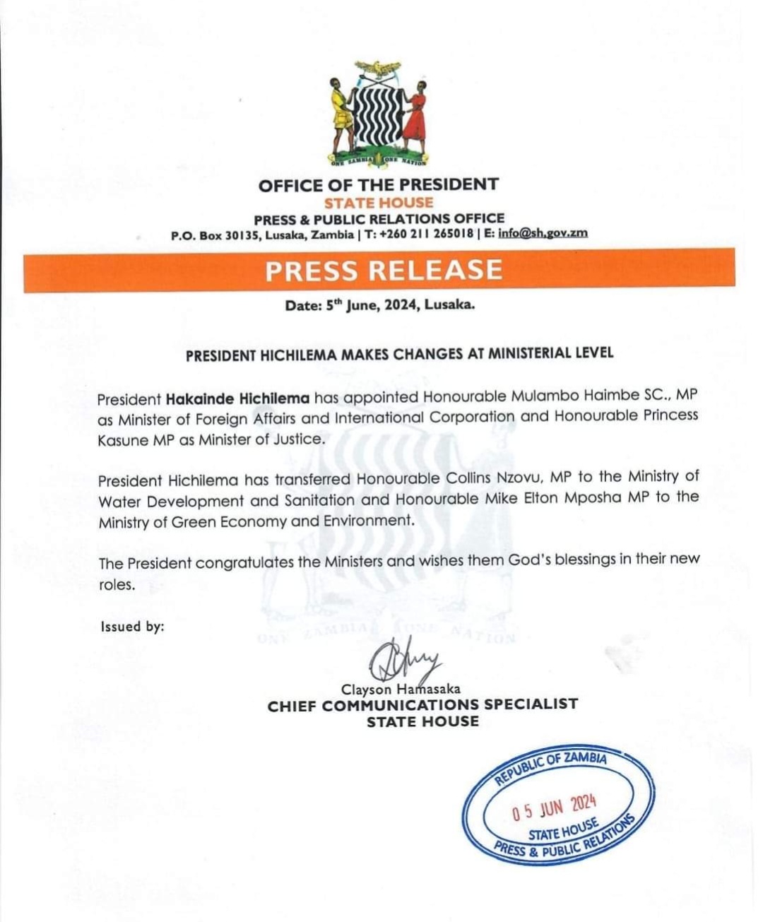 Hon. Mulambo Haimbe appointed Minister of Foreign Affairs and ...